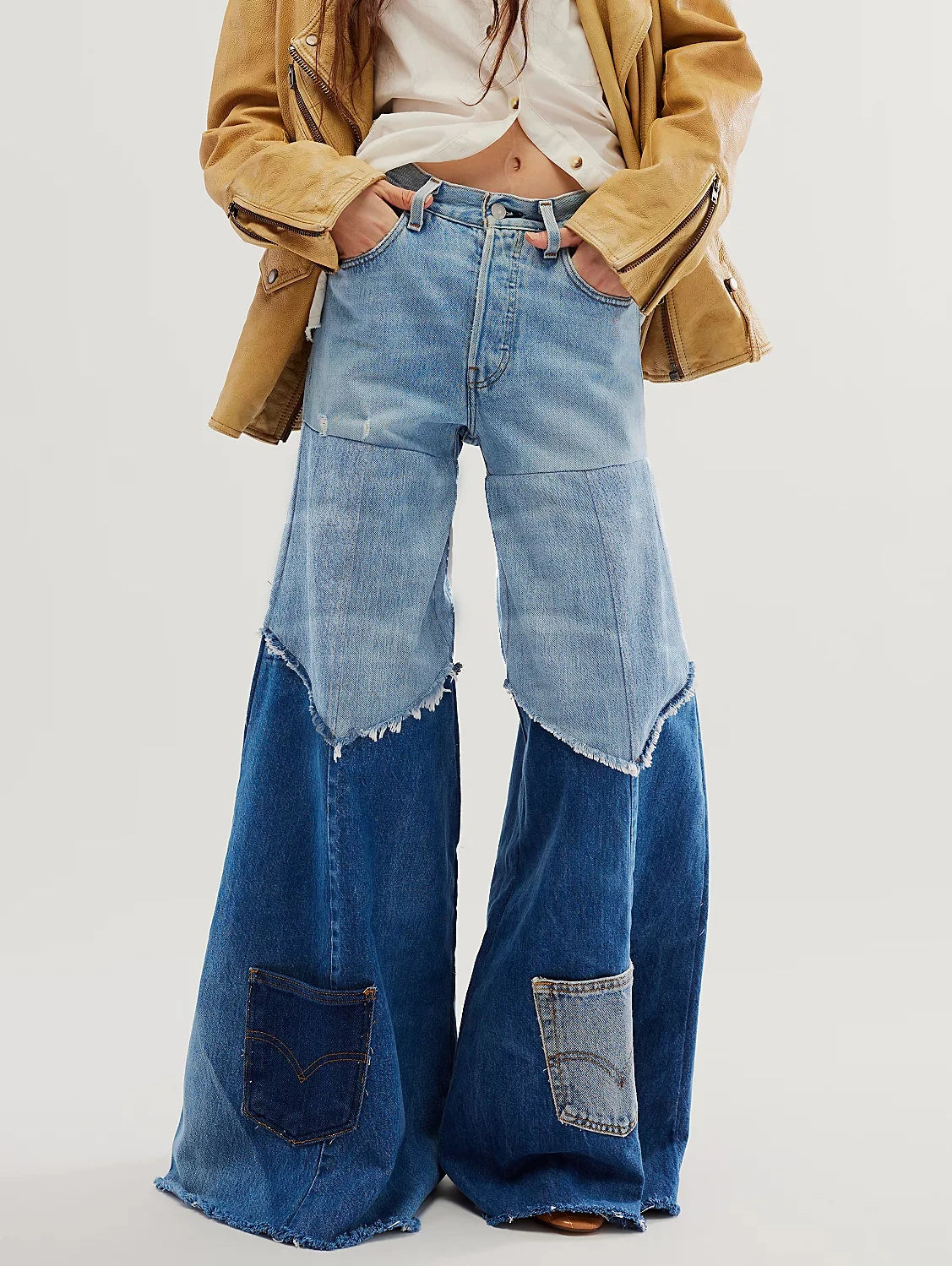 Denim Patchwork Flare Jeans | London Lake